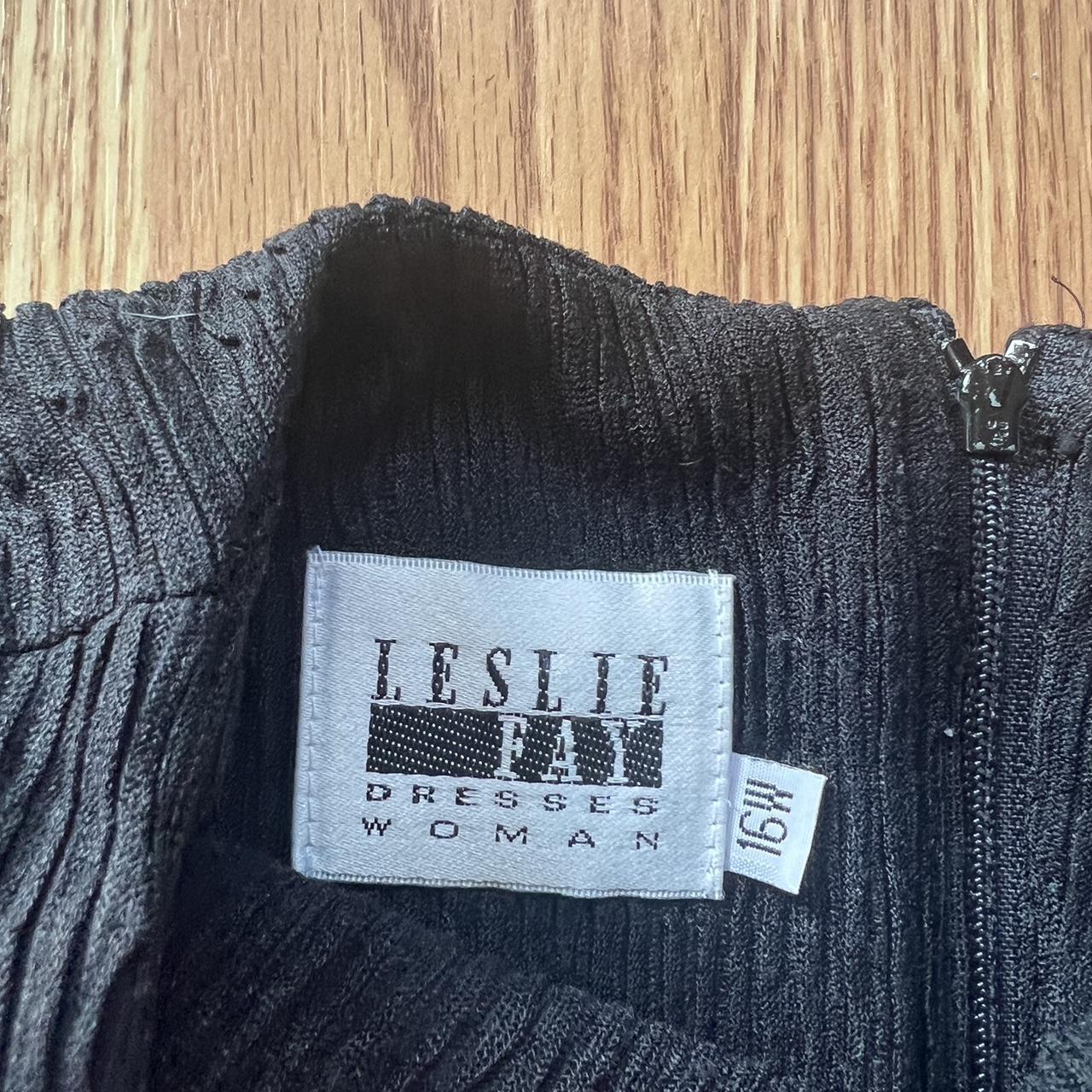 Vintage Leslie Fay black dress with floral textured... - Depop