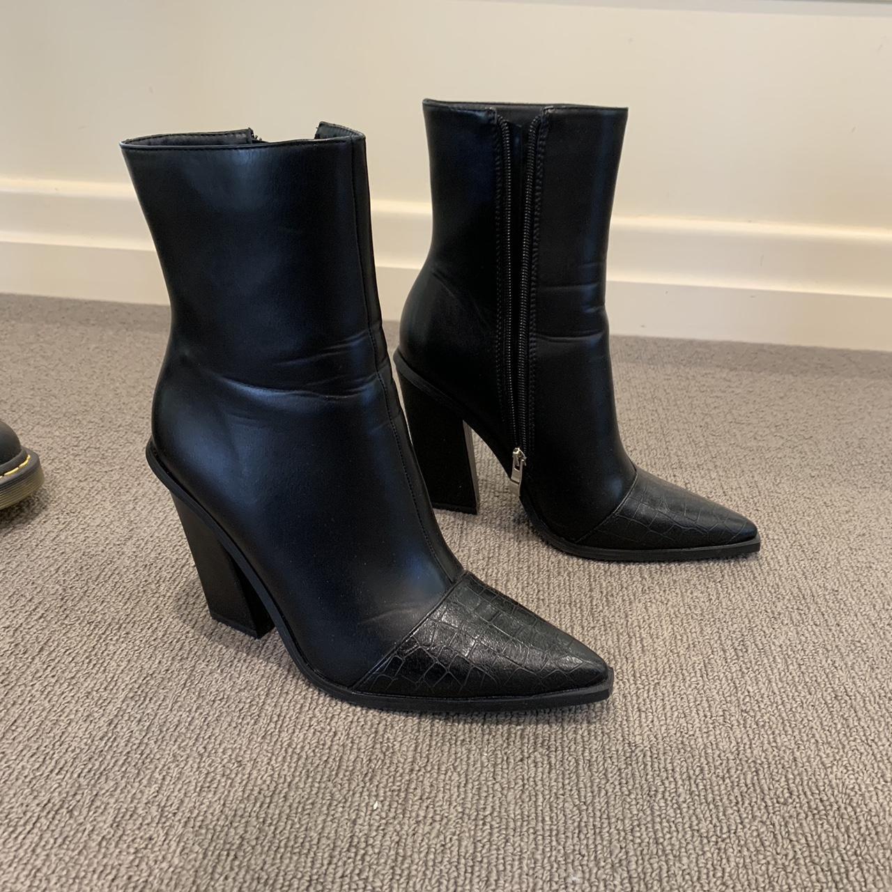 Raid Black heeled boot, snakeskin pointed toe US 6 - Depop