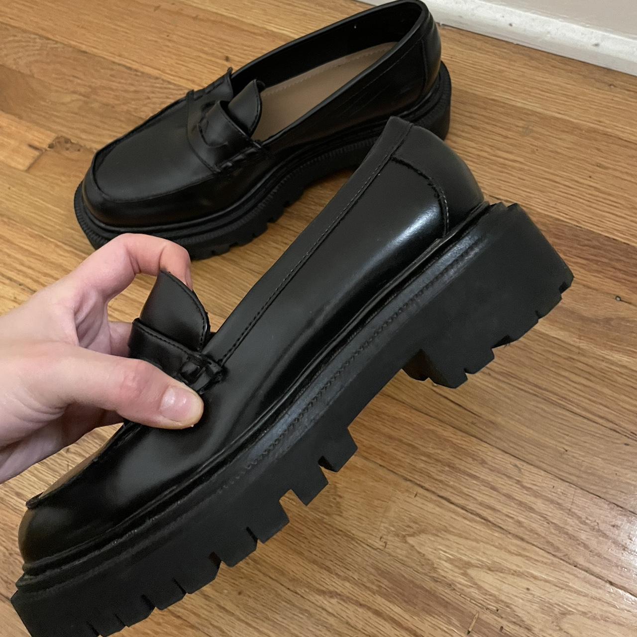 black zara platform loafers, in good condition... - Depop