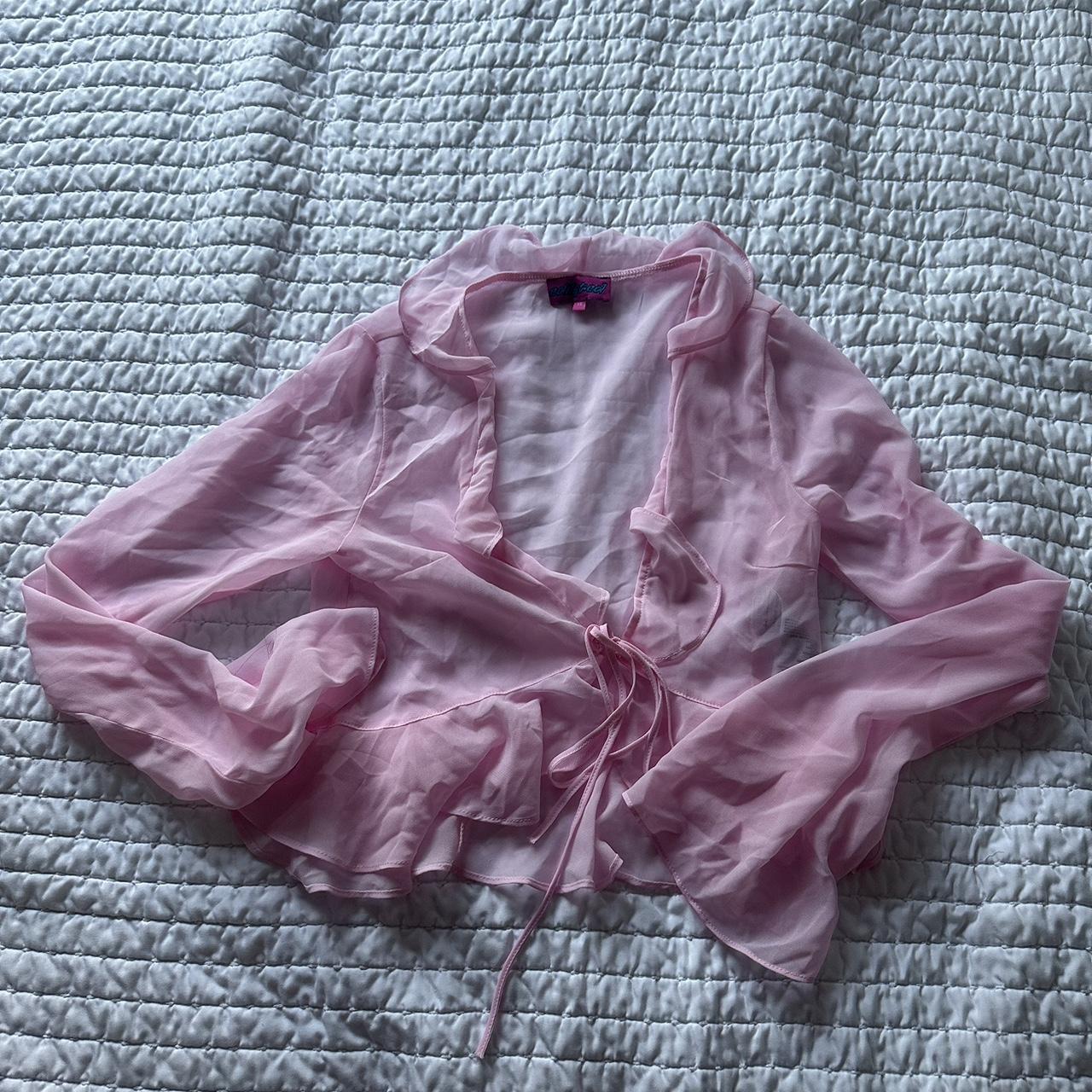 edikted pink reese chiffon ruffle top never... - Depop