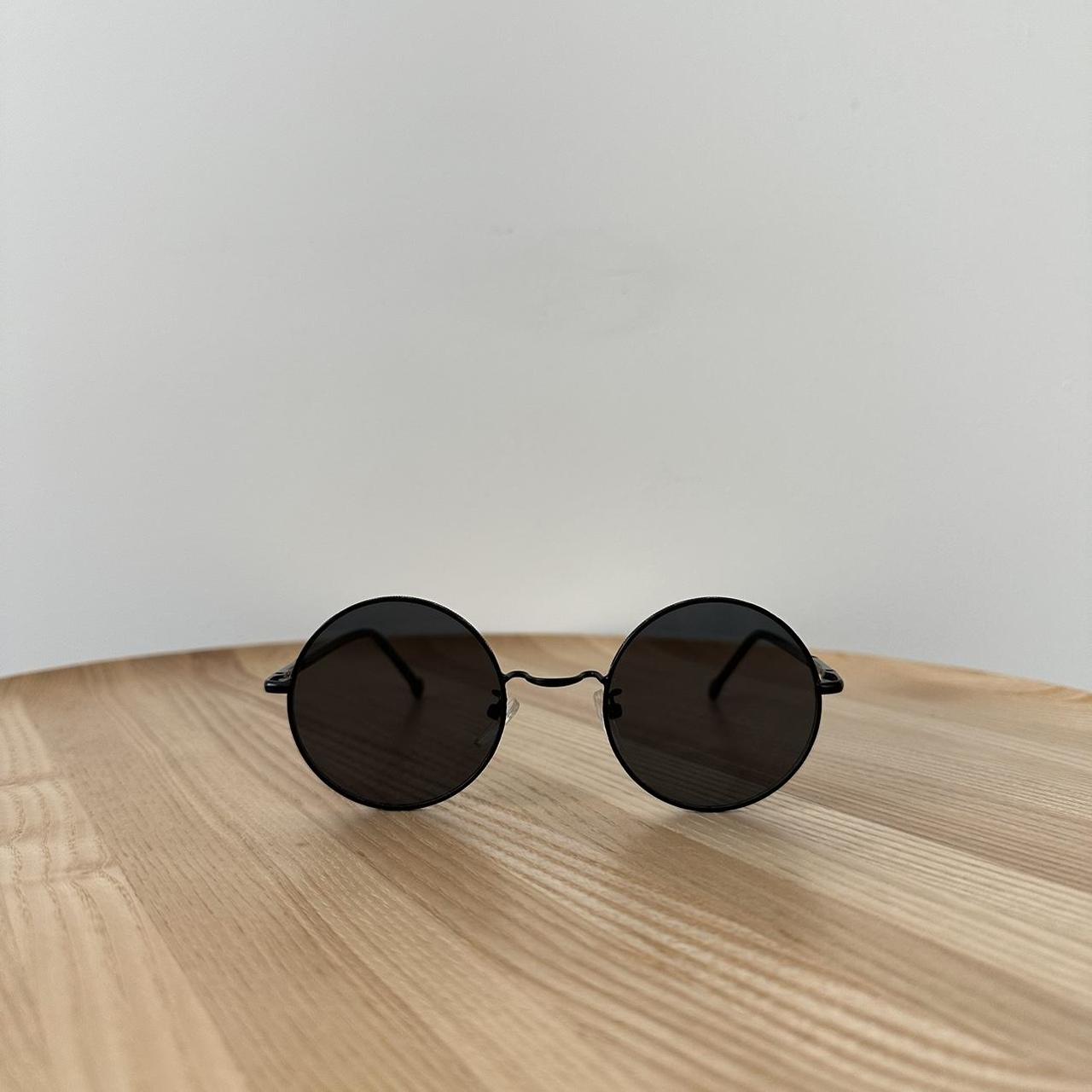 Men’s black “mirror” round sunglasses with black... - Depop