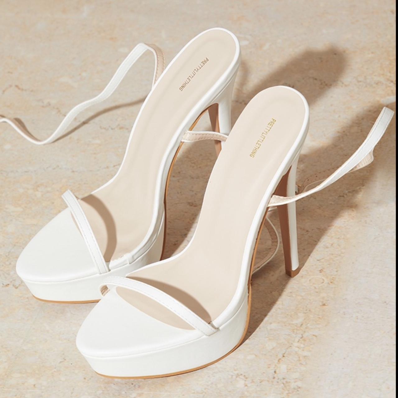 PLT White Wide Fit PU Platform Strappy High Heels... - Depop