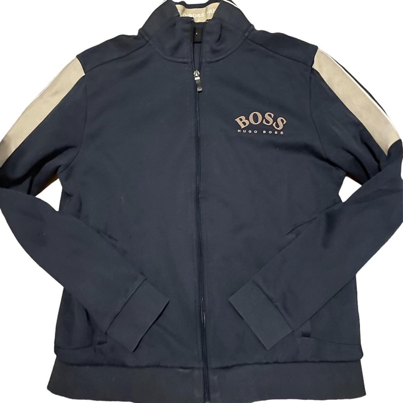 hugo boss navy and gold zip up jacket size M - Depop