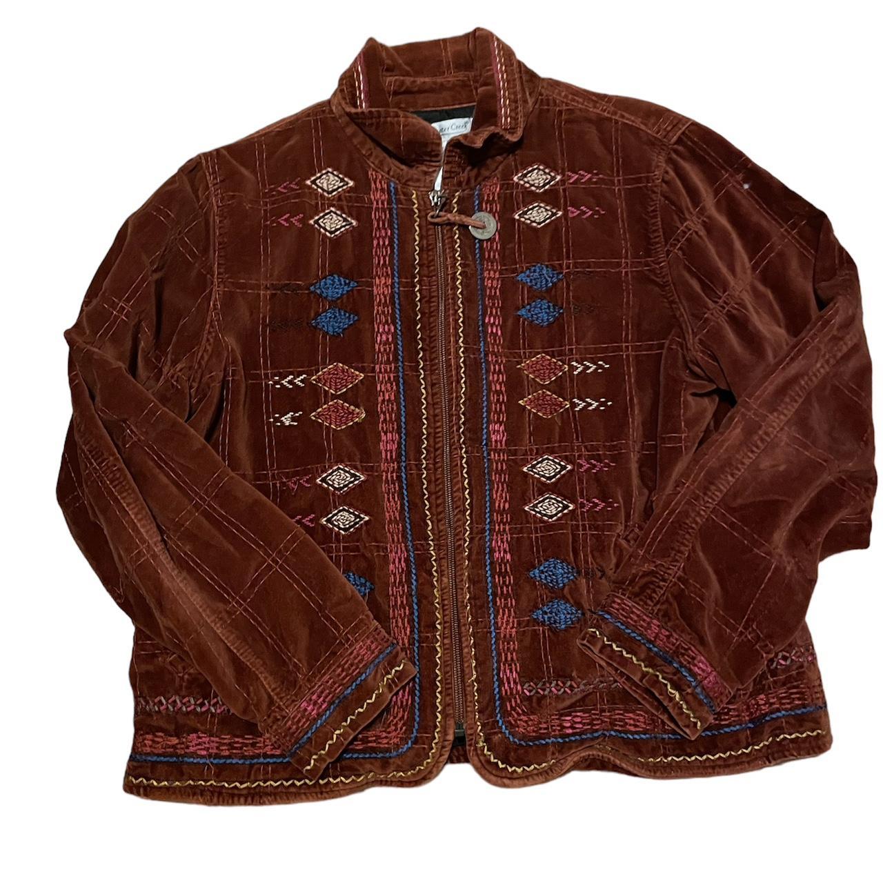 coldwater creek size pl/M burgundy jacket colorful... - Depop