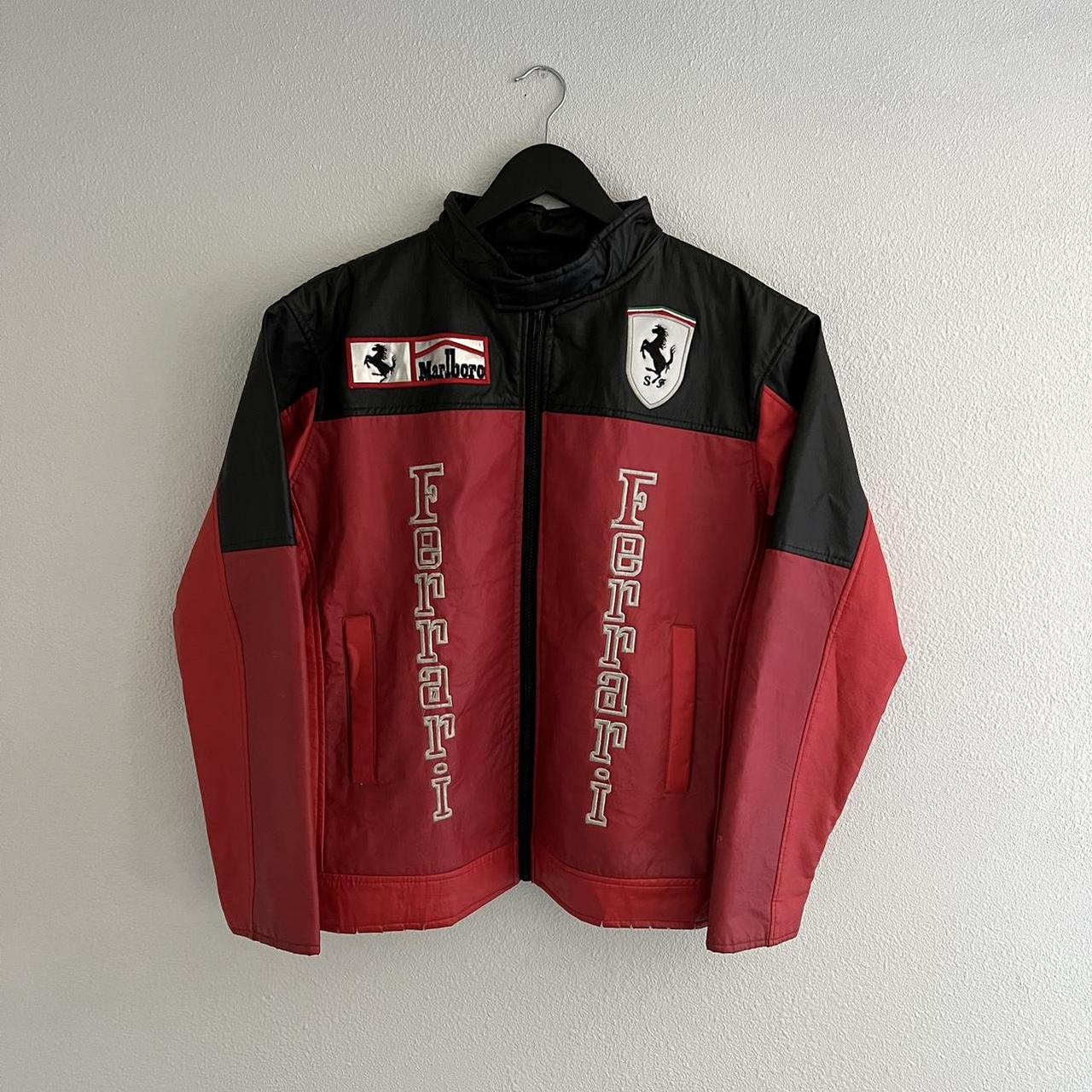 Vintage 90’s Ferrari Moto Leather Jacket - Red Size... - Depop