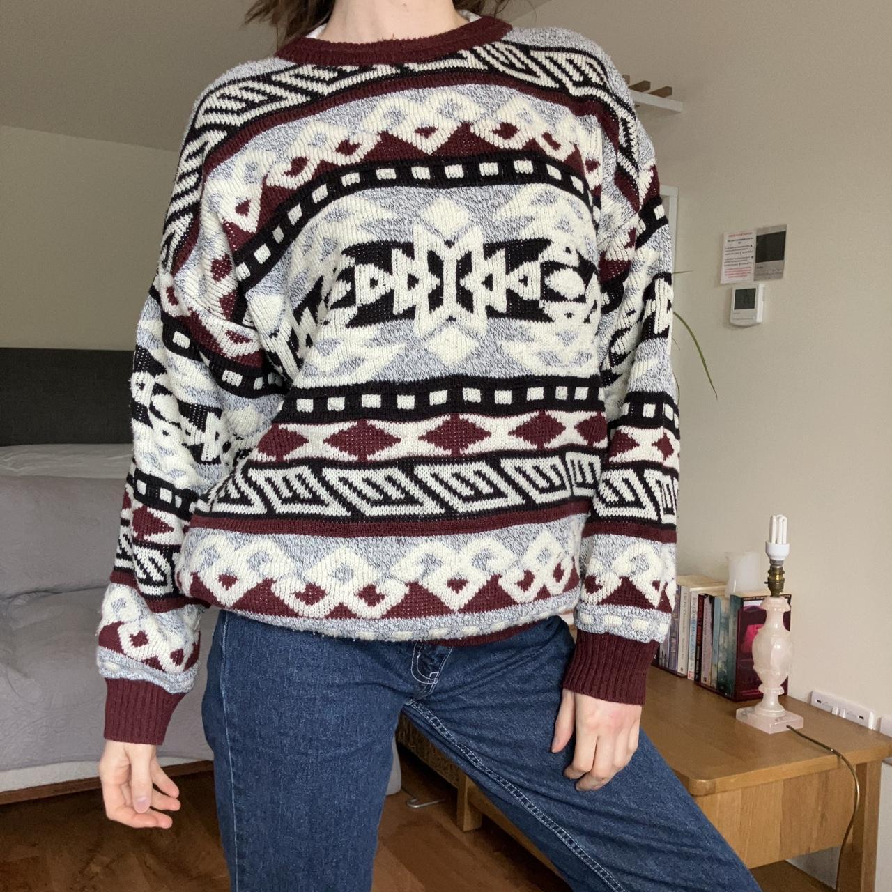 90's Y2K VINTAGE AZTEC KNIT JUMPER This preloved... - Depop