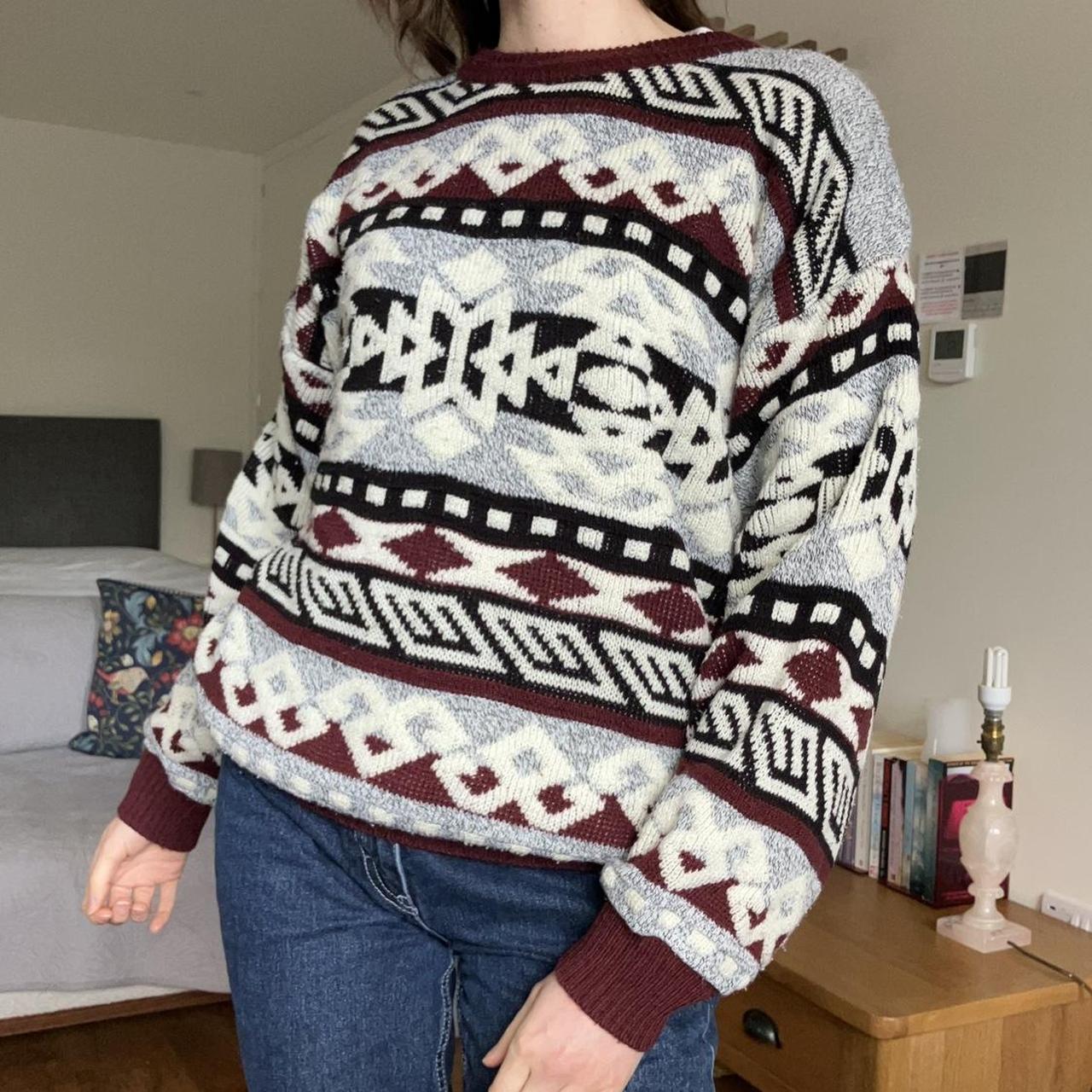 90's Y2K VINTAGE AZTEC KNIT JUMPER This preloved... - Depop