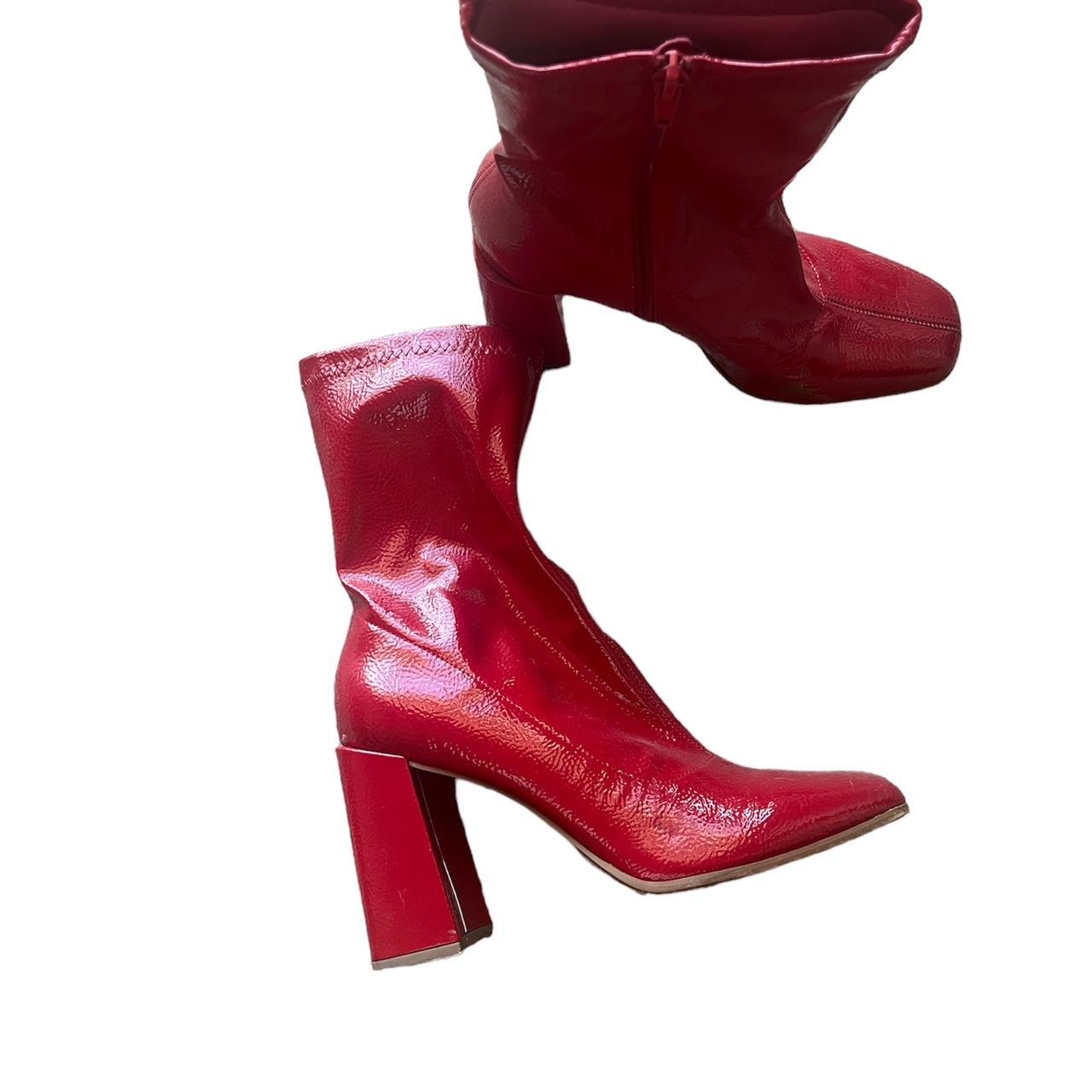 Red GoGo faux leather boots 4 inch heel size... - Depop