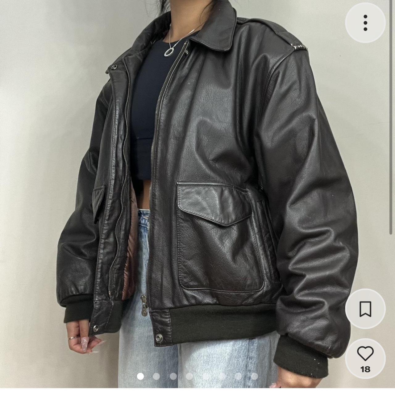 Vintage 90s leather bomber jacket. Very oversized... - Depop