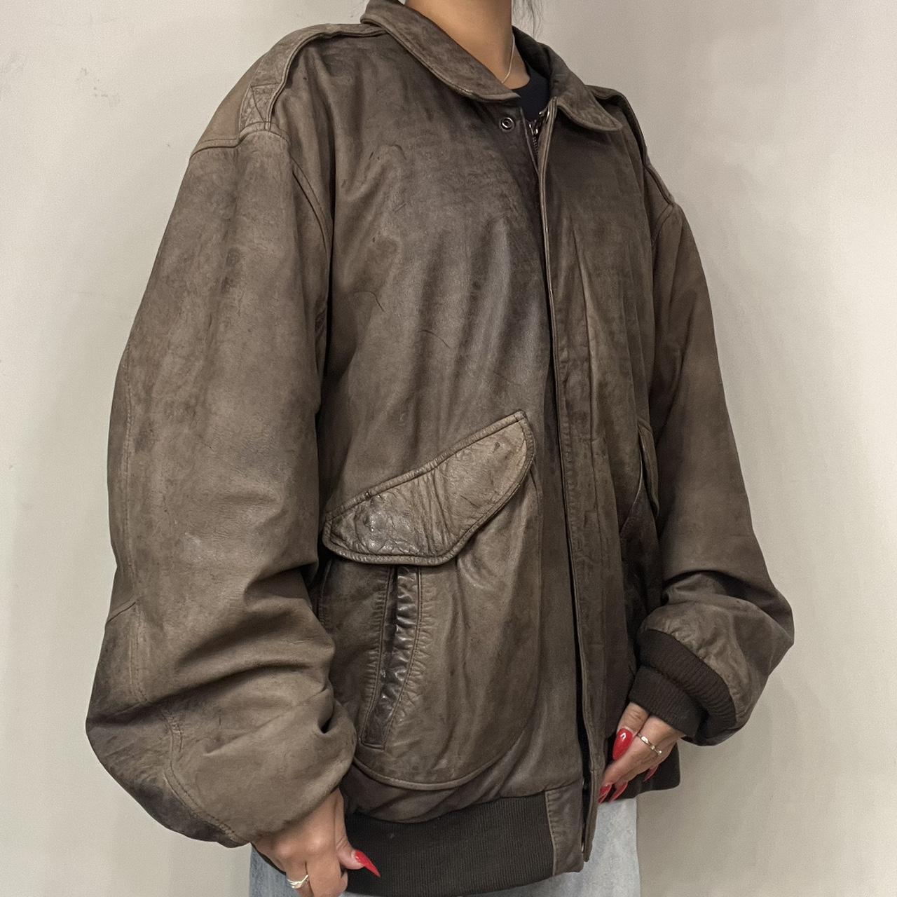 Vintage 90s leather bomber jacket. Very oversized... | Depop
