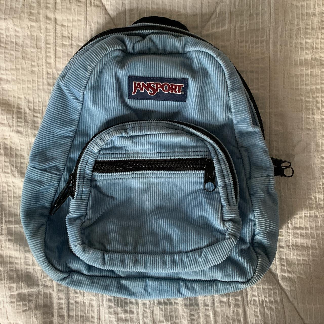 vintage jansport corduroy mini backpack baby blue in... - Depop