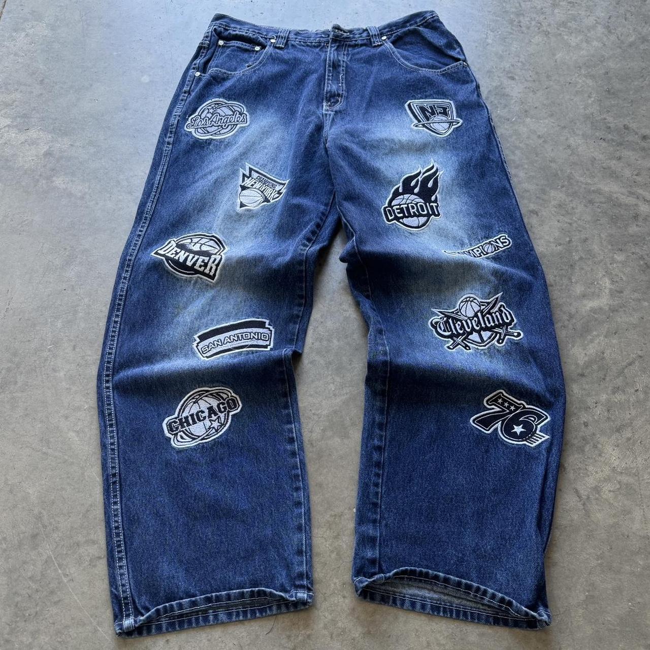 Y2K NBA parody baggy Jeans FNF Missing top button... | Depop