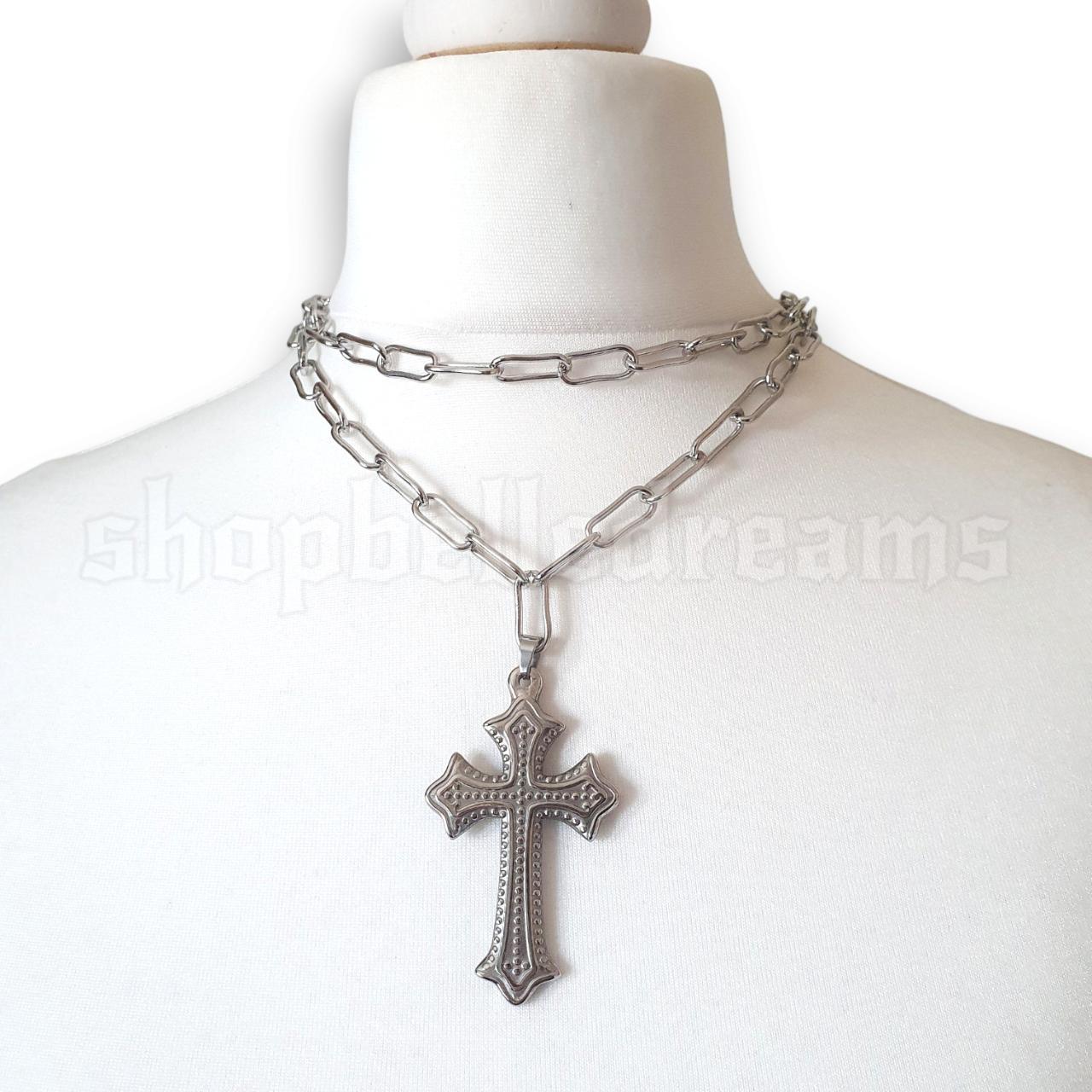 Chunky Steel Chain Cross Necklace A chunky steel... - Depop