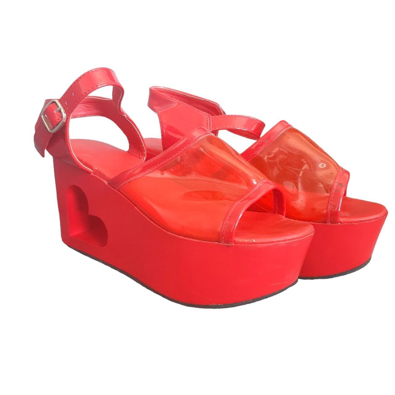 Red Chunky Platform Heart Sandals • Bright red... - Depop