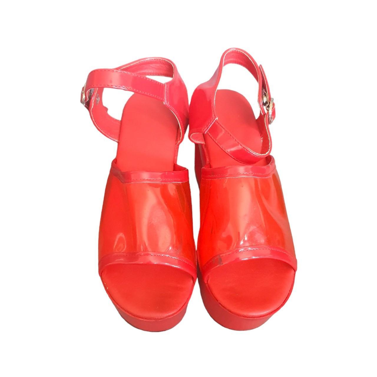 Red Chunky Platform Heart Sandals • Bright red... - Depop