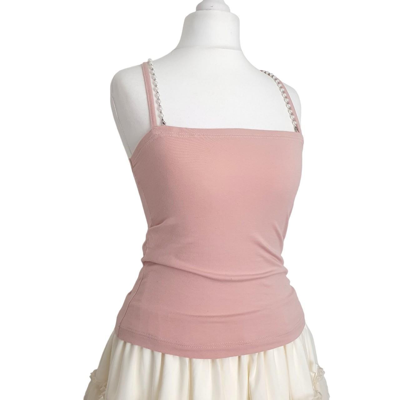 Y2K Pearl Strap Cami • Pink cami top. • Removable... - Depop