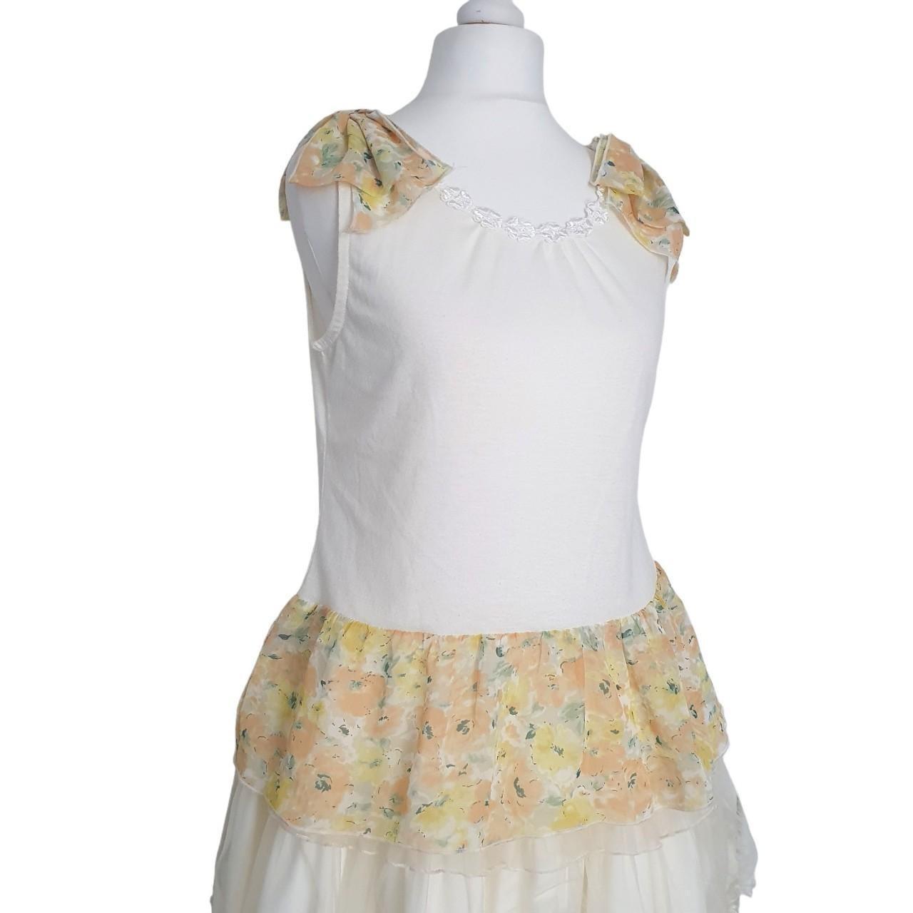 Chiffon Ruffle Vest • White with floral chiffon... - Depop