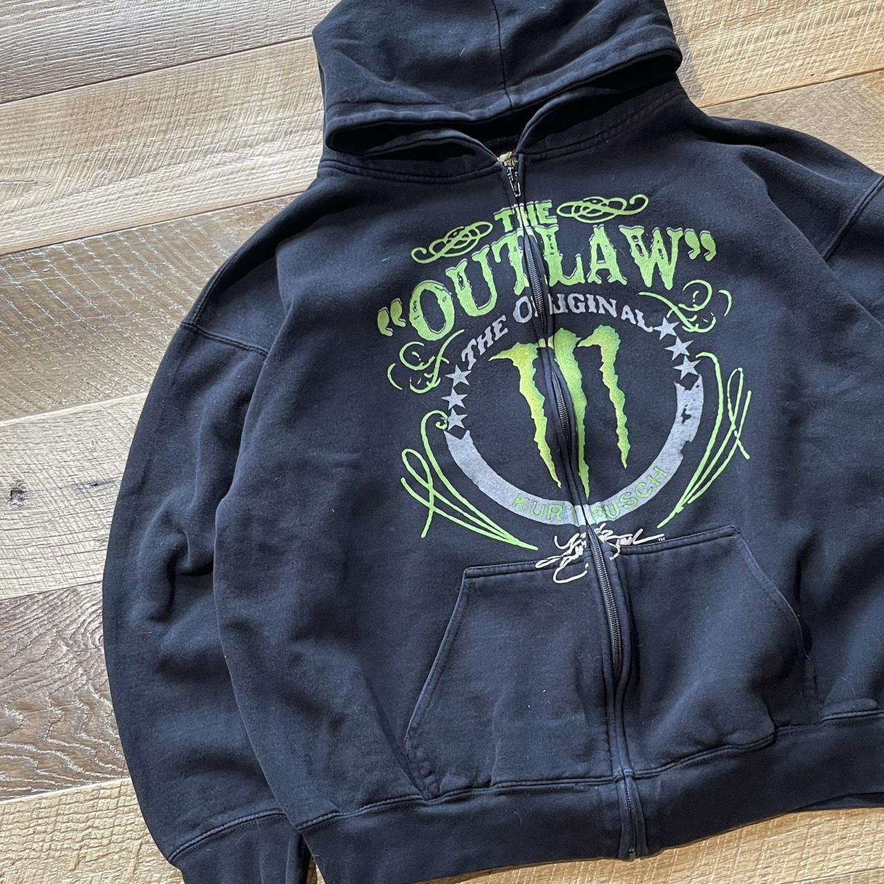 Y2K grunge monster energy the outlaw zip up... - Depop