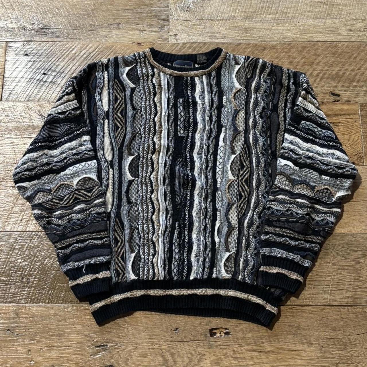 vintage multicolor earthtone 3d knit sweater... | Depop