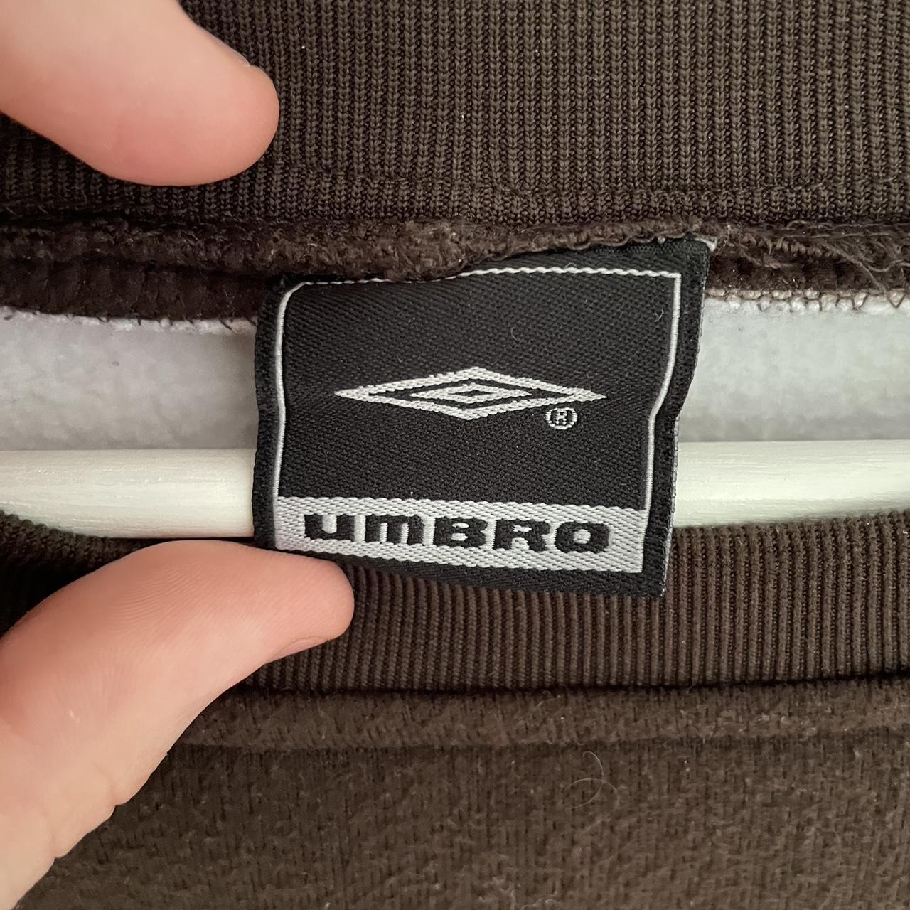 Vintage retro Umbro brown and white jumper Size XXL... - Depop