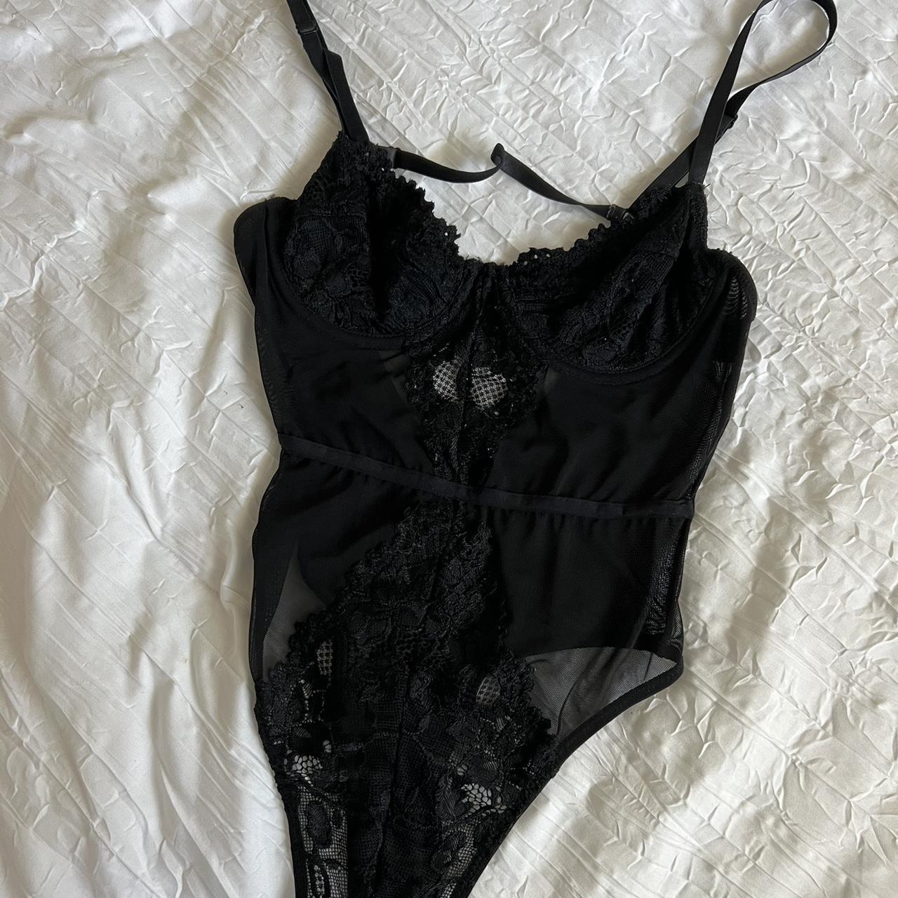 Victoria Secret Black Lace Bodysuit Corset Depop