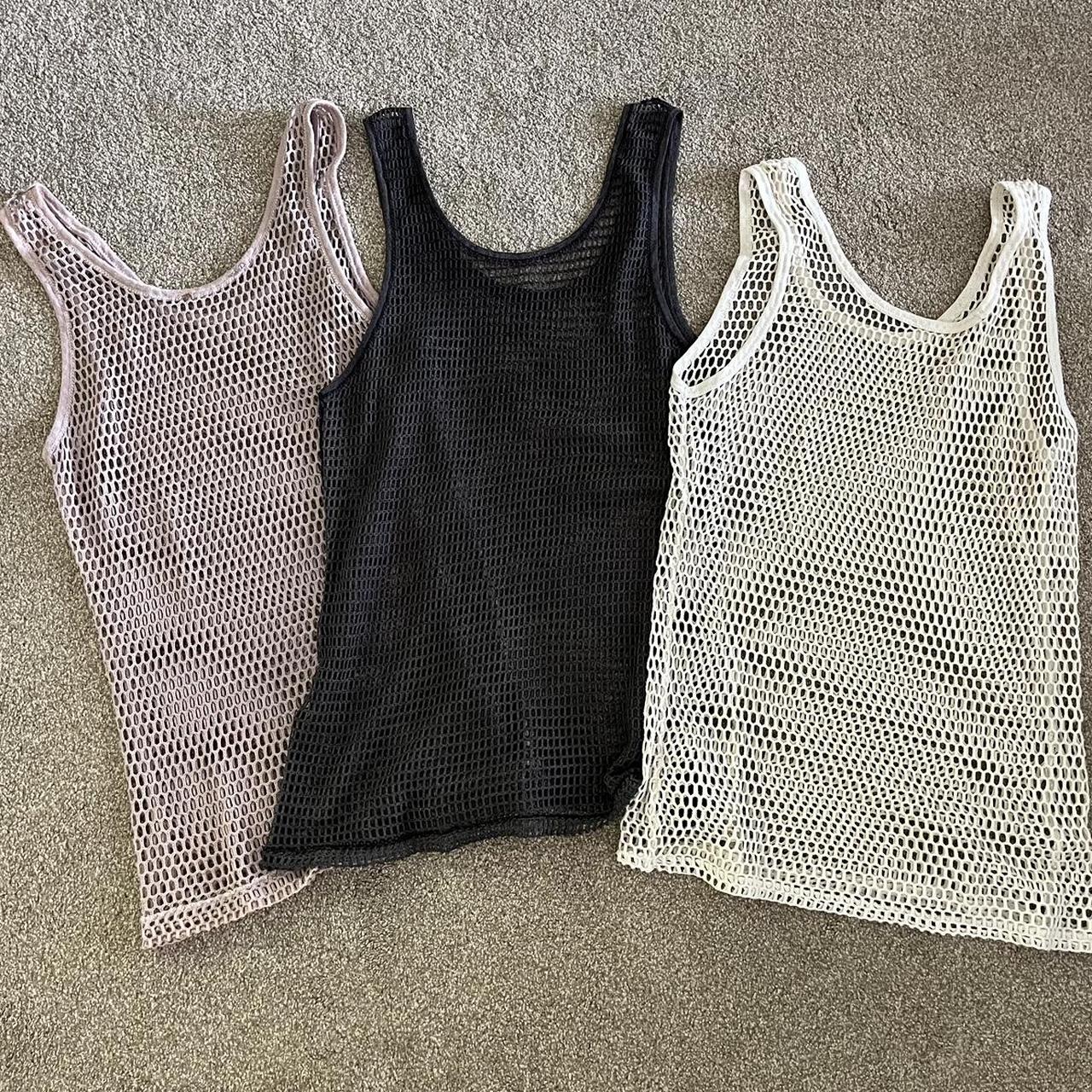 3 vintage men’s fishnet tanks probably a men’s small... | Depop