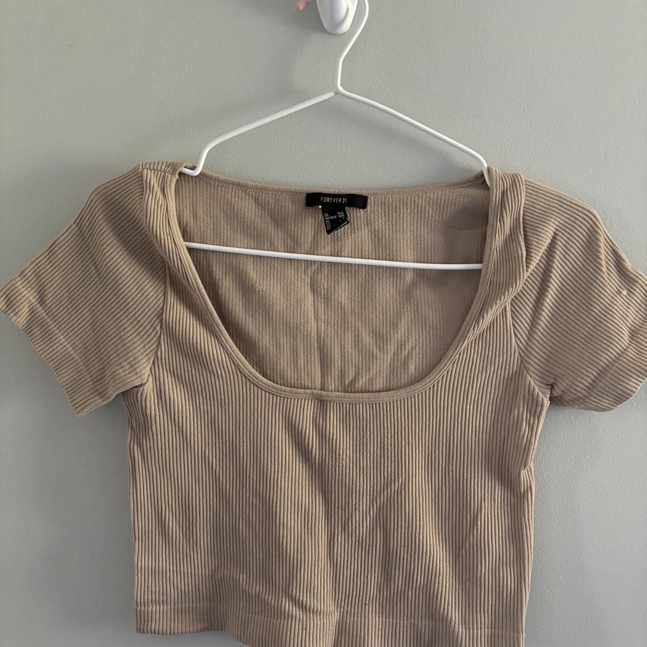tan/brown square neck crop top! super flattering and... - Depop
