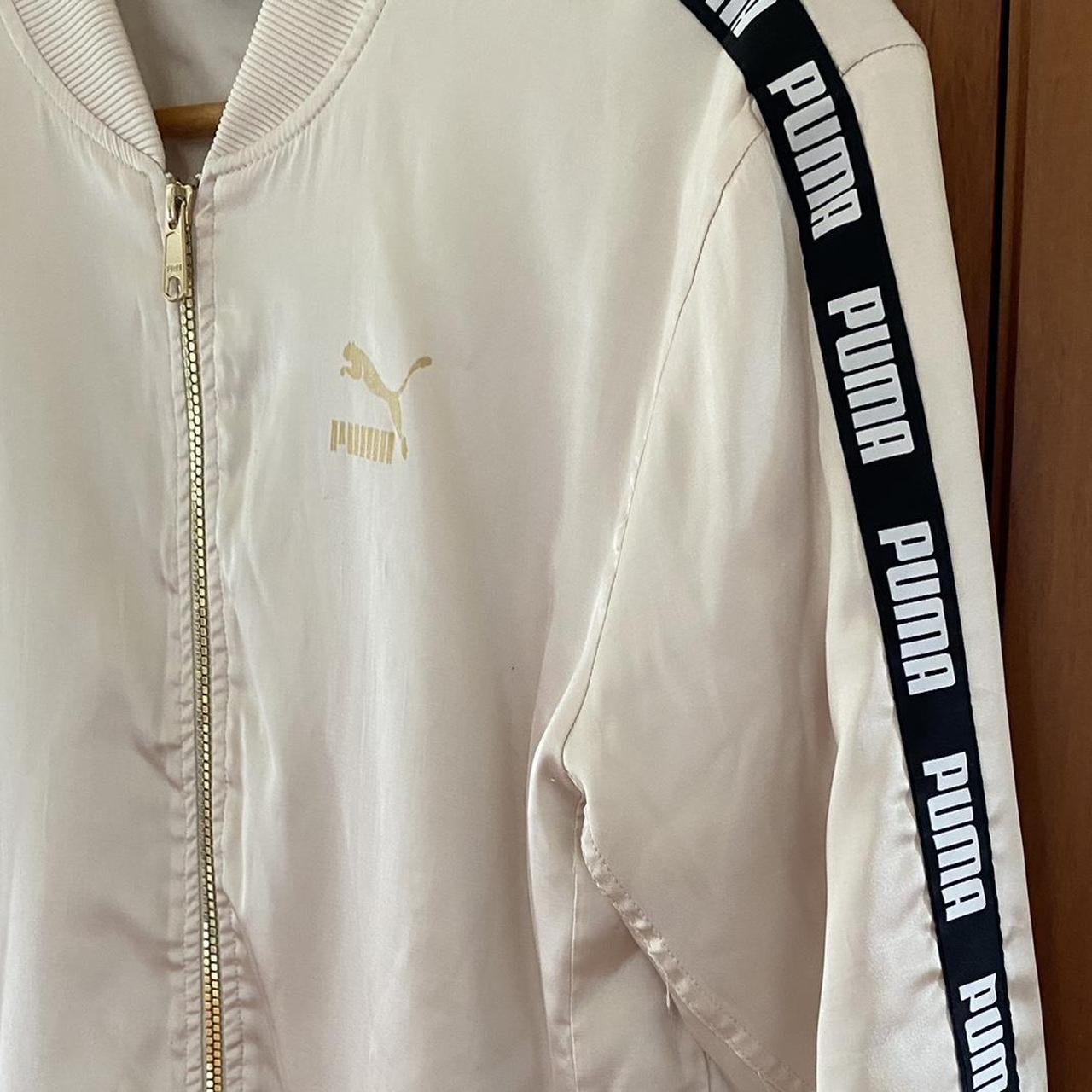 Puma satin jacket, a few pulls around but in good... - Depop