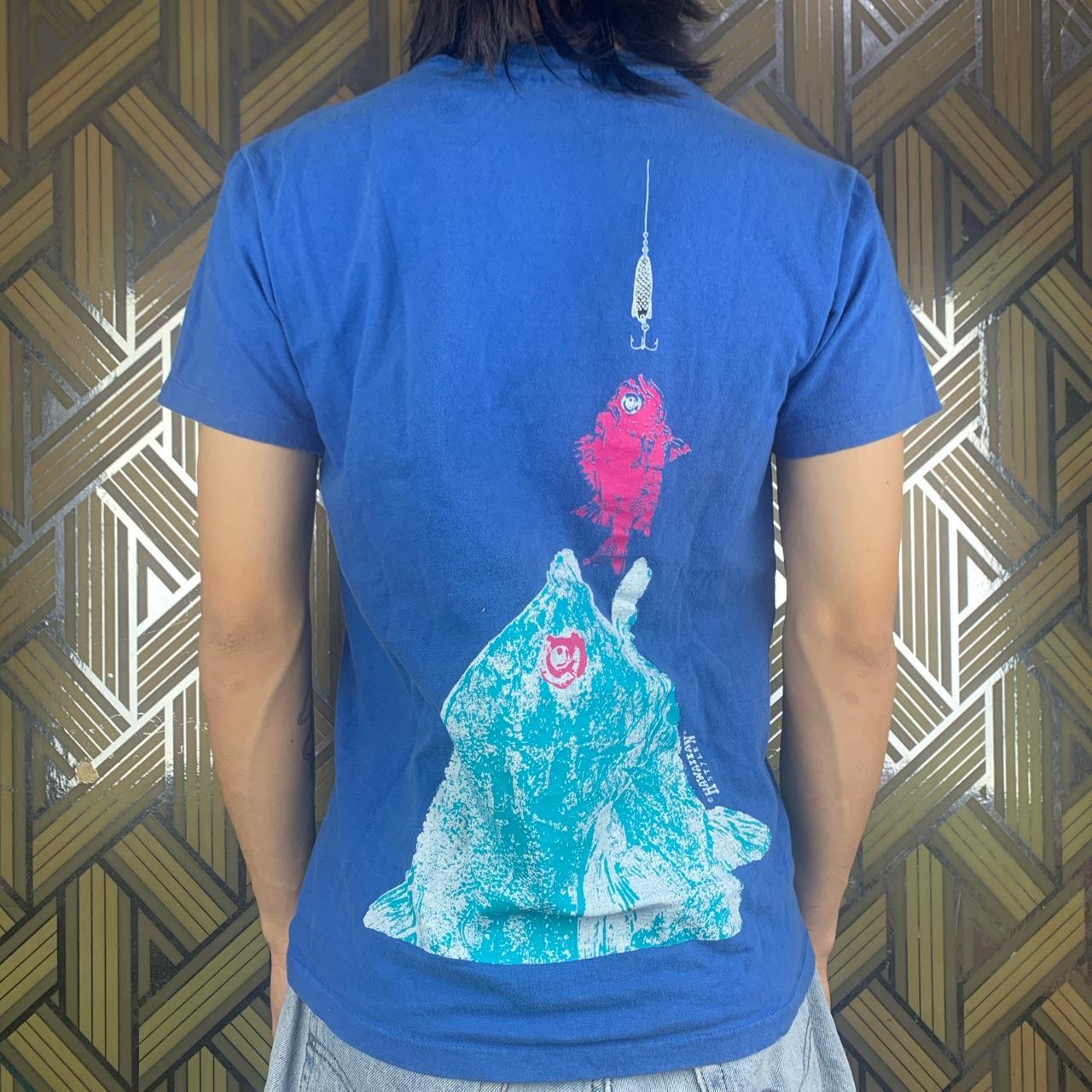 80s Hawaiian Style Ulua fish t shirt Cool vivid blue... - Depop