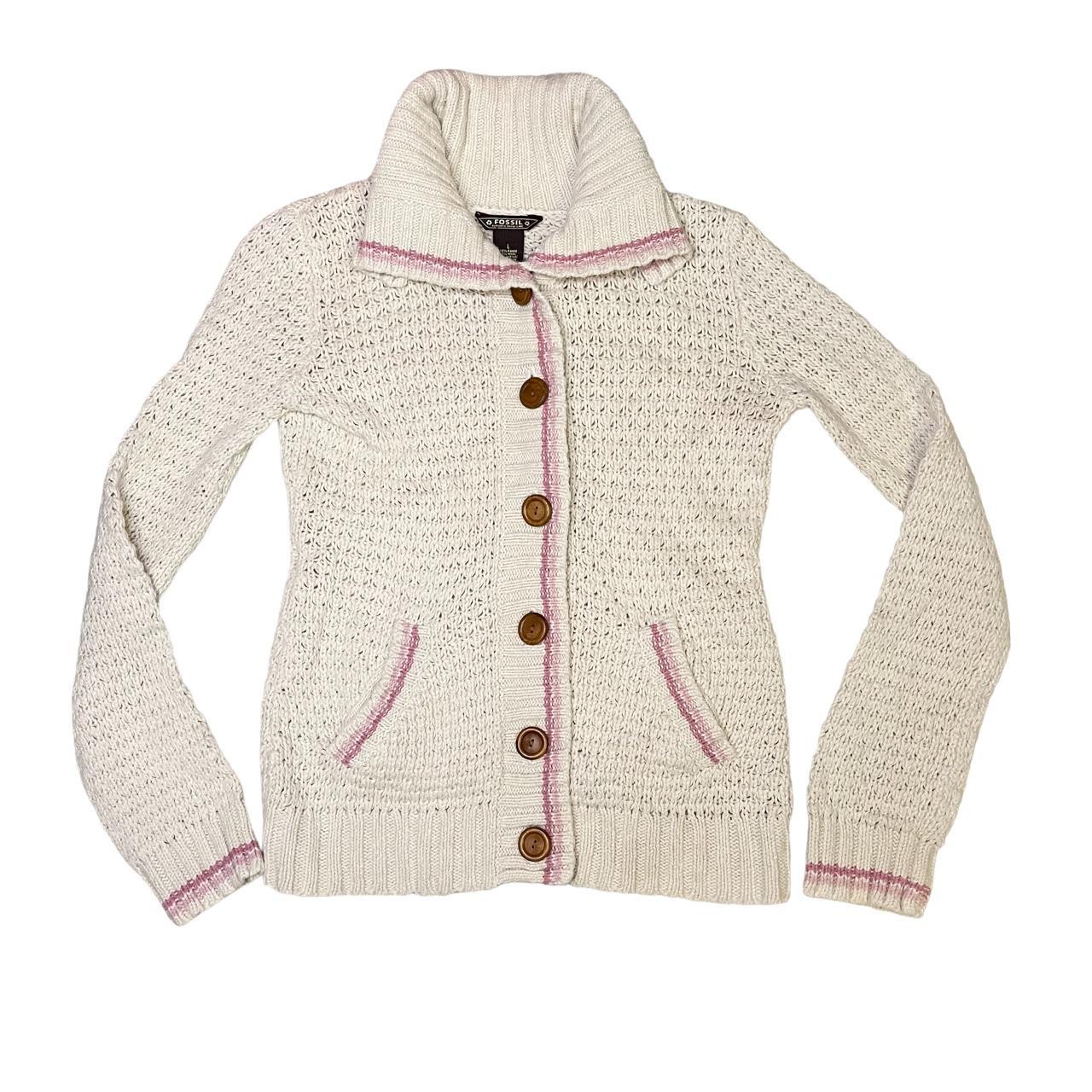 Vintage Fossil Cream Knitted Button Up Cardigan... - Depop