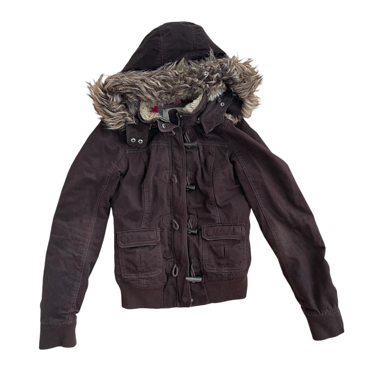 Vintage Y2K Abercrombie & Fitch Brown Fur Hooded... - Depop