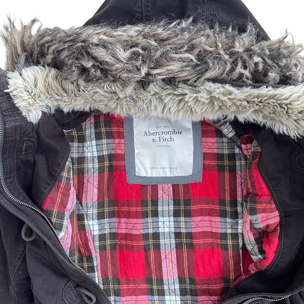 Vintage Y2K Abercrombie & Fitch Brown Fur Hooded... - Depop