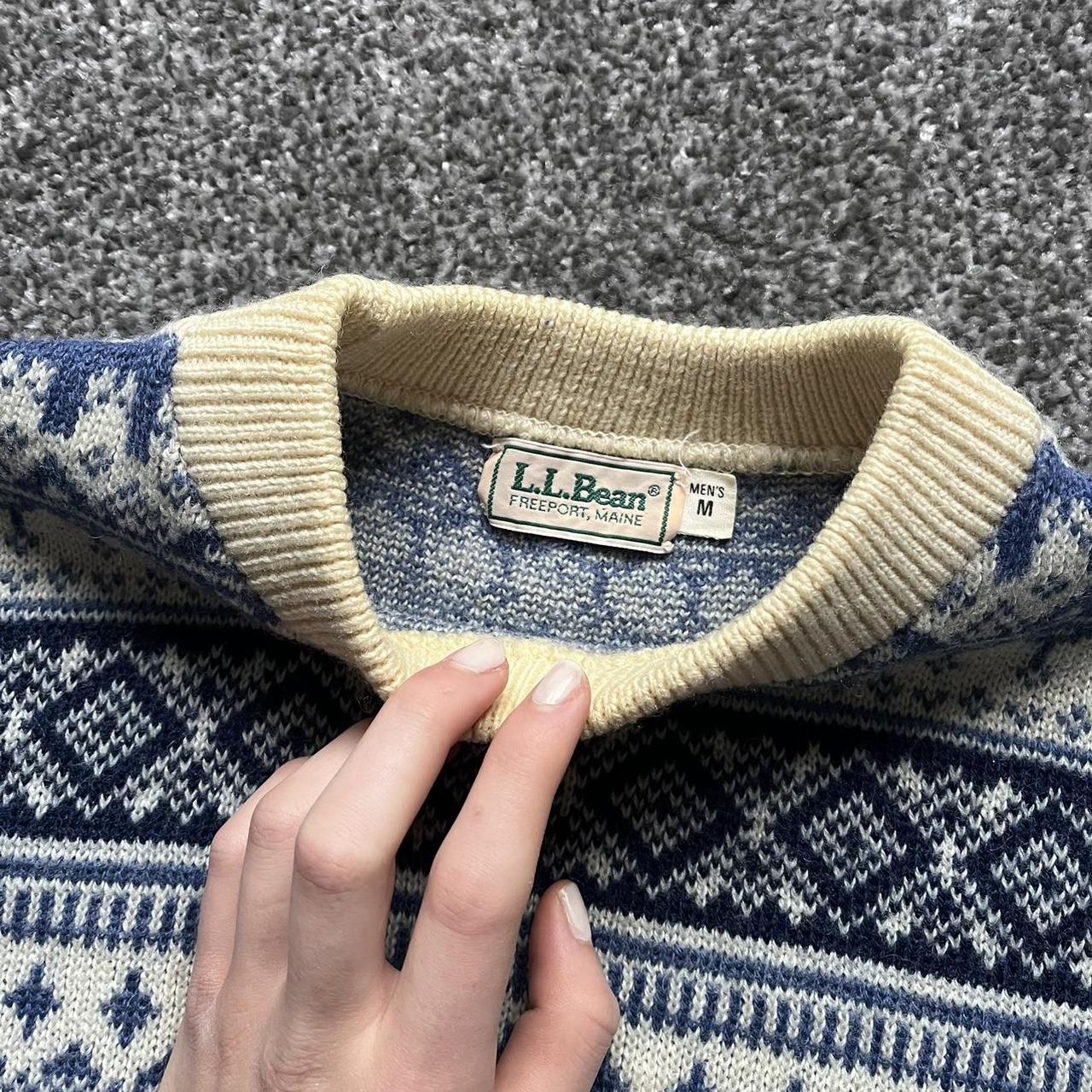 Vintage Cream LL Bean Jumper Cream and blue LL Bean... - Depop