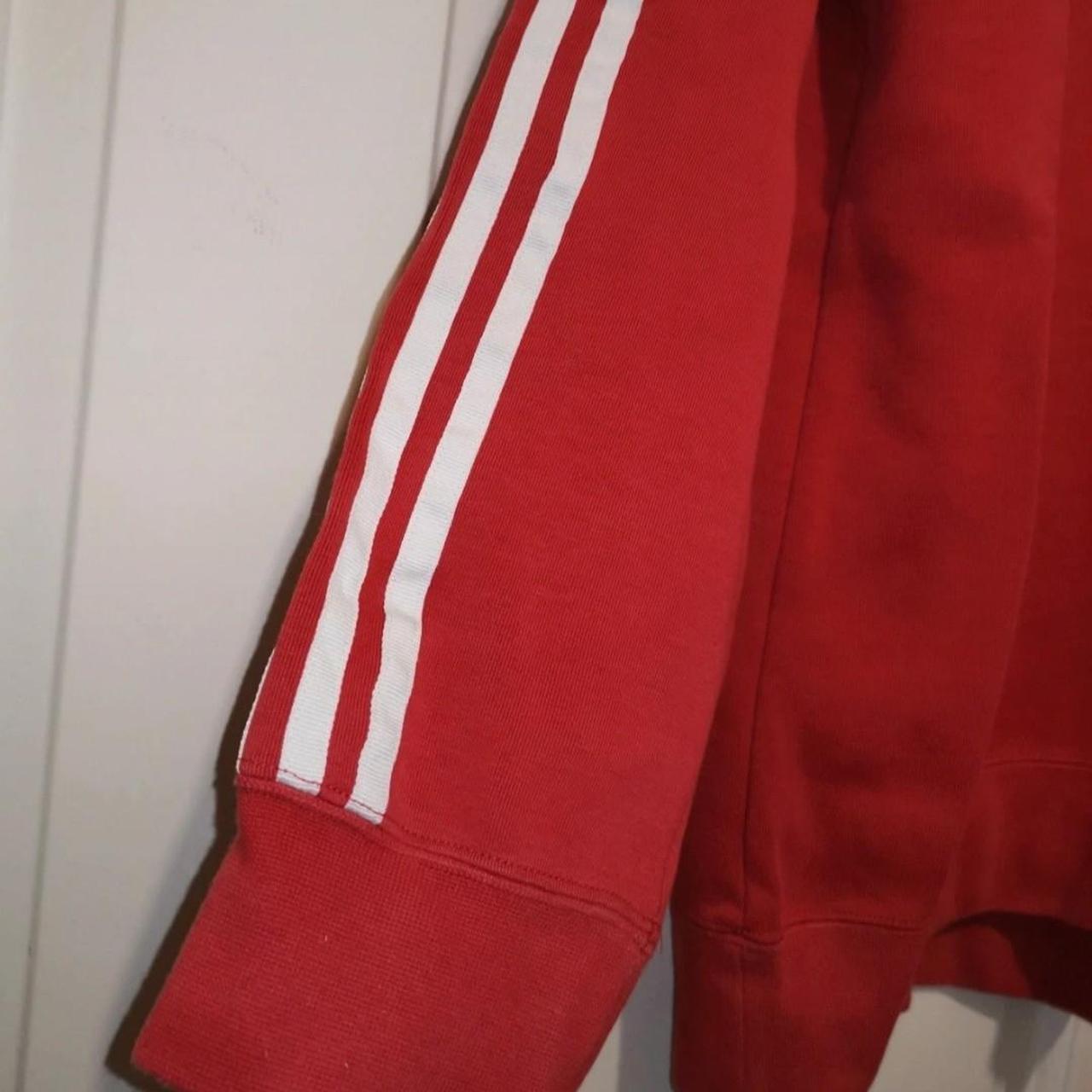 Adidas Red Three Stripe Logo Embroidered... - Depop