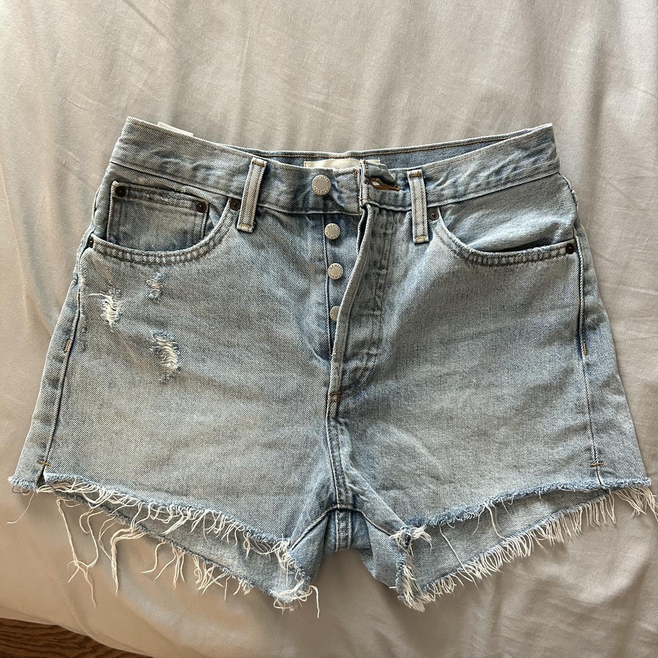 aritzia denim forum high waisted shorts! super cute... - Depop