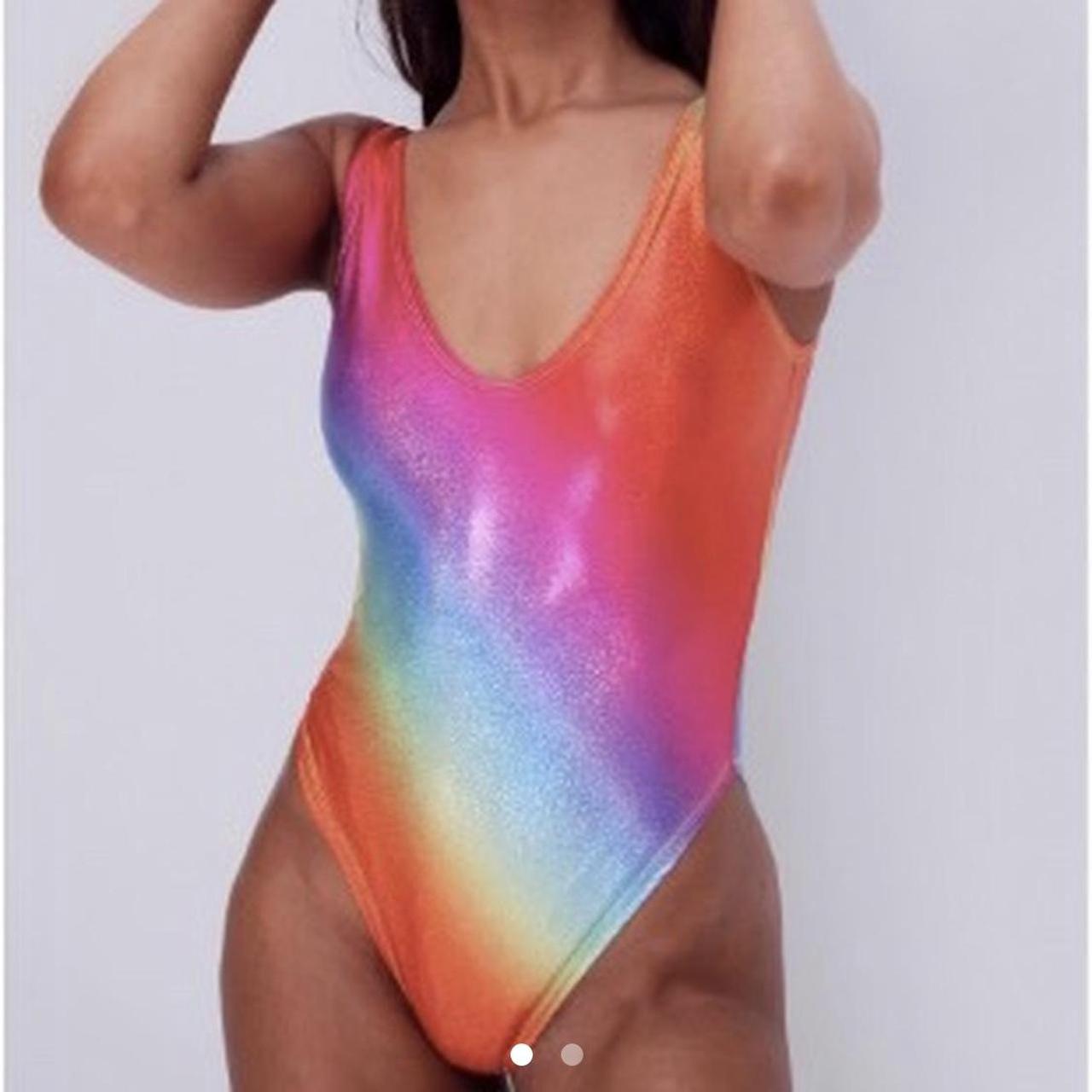Rainbow sparkly bodysuit Never worn! Size... - Depop