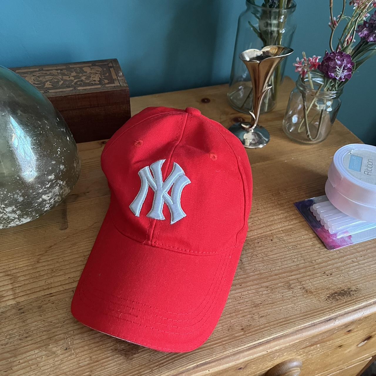 Red New York Yankees baseball cap, white logo -... - Depop