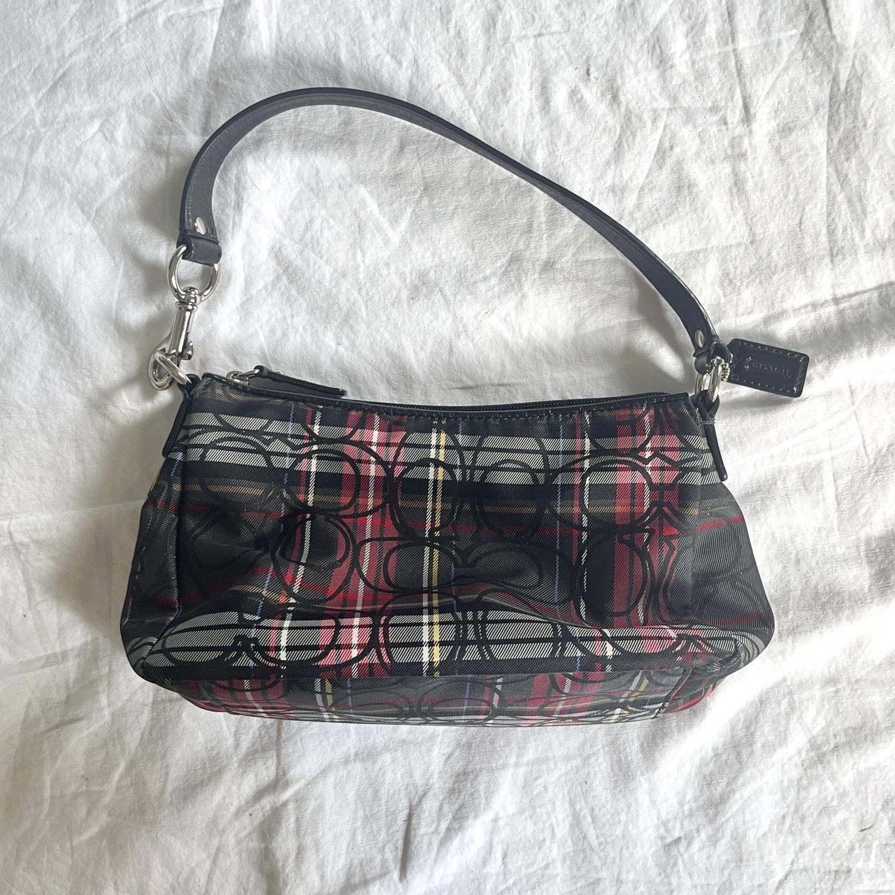 small shoulder coach purse red and black plaid... - Depop