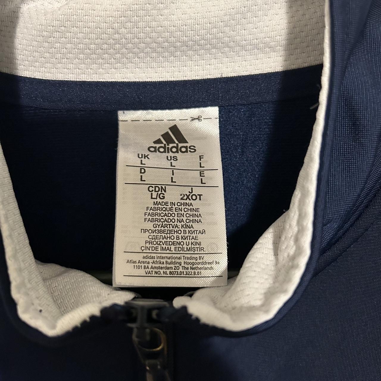 Adidas navy blue track jacket zip up size Large in... - Depop