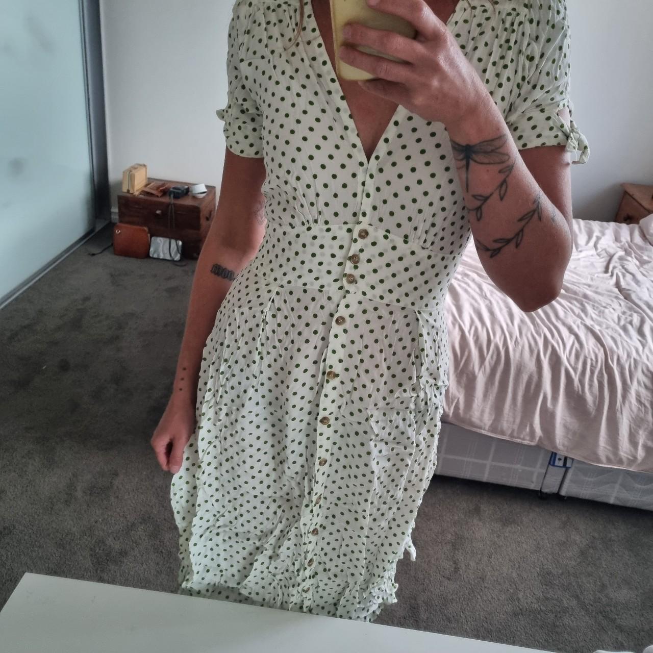 Faithfull the brand polka dot midi dress cream with... - Depop