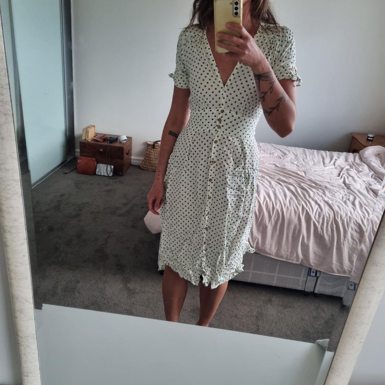 Faithfull the brand polka dot midi dress cream with... - Depop