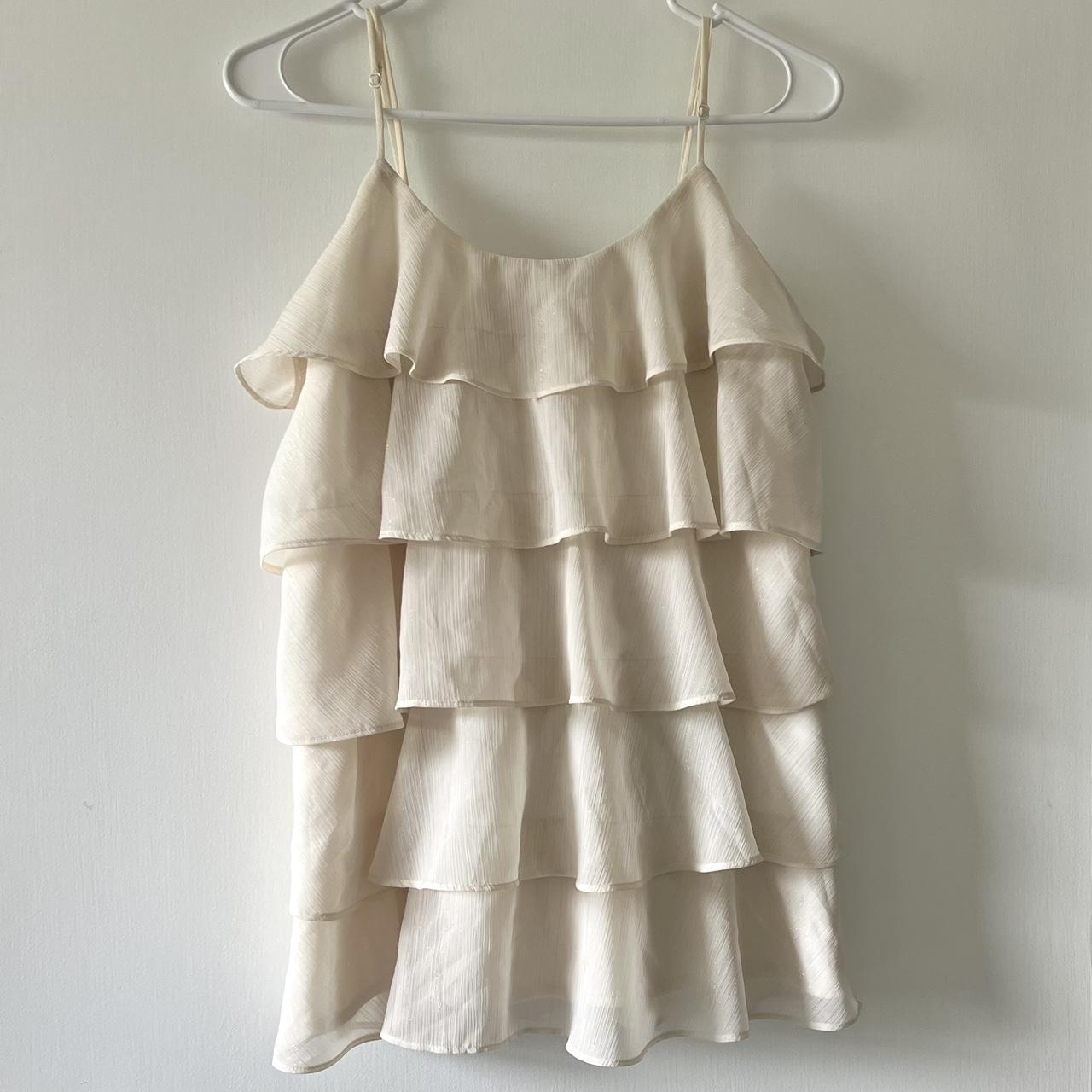 Candies sparkly cream ruffle cami dress top Size L... - Depop