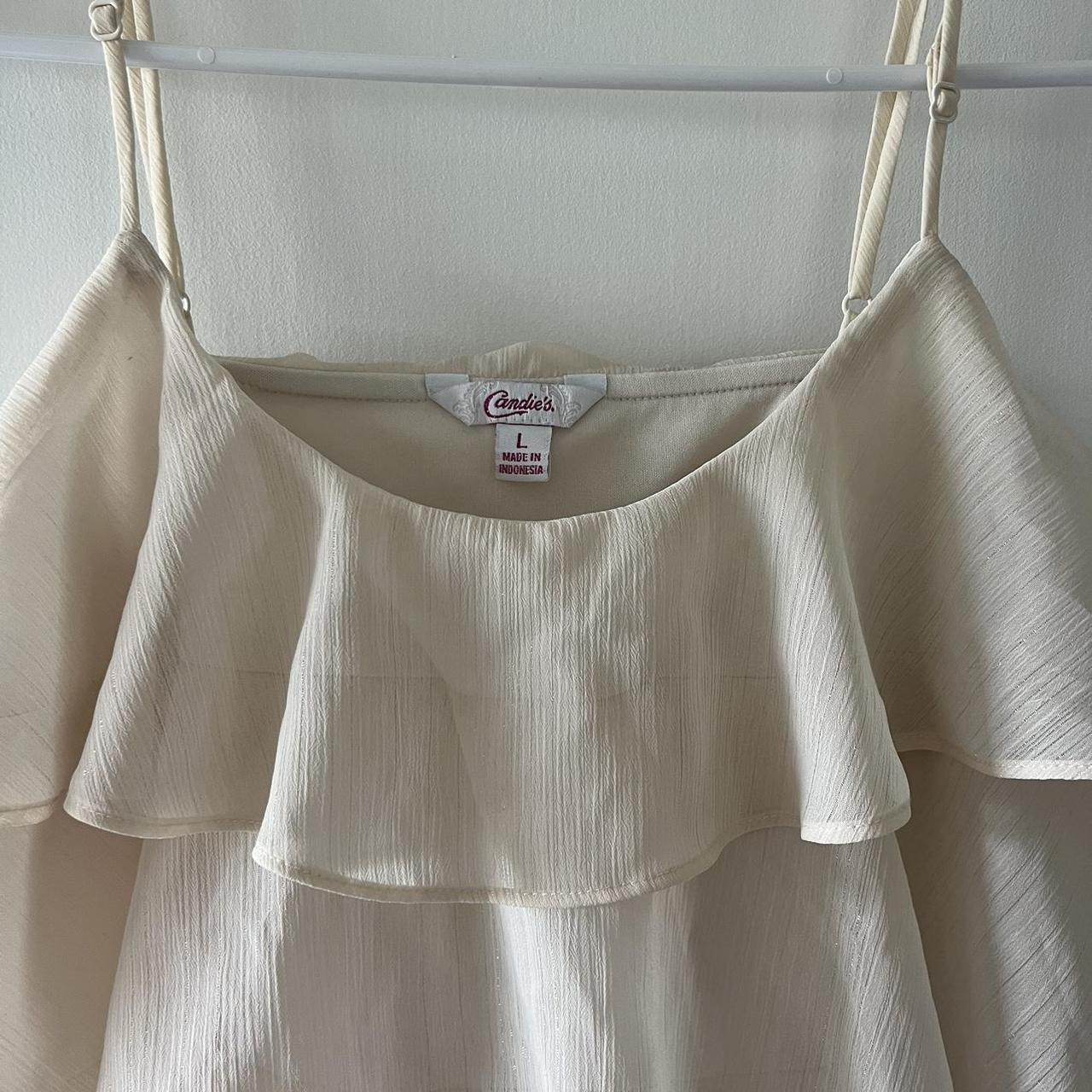 Candies sparkly cream ruffle cami dress top Size L... - Depop