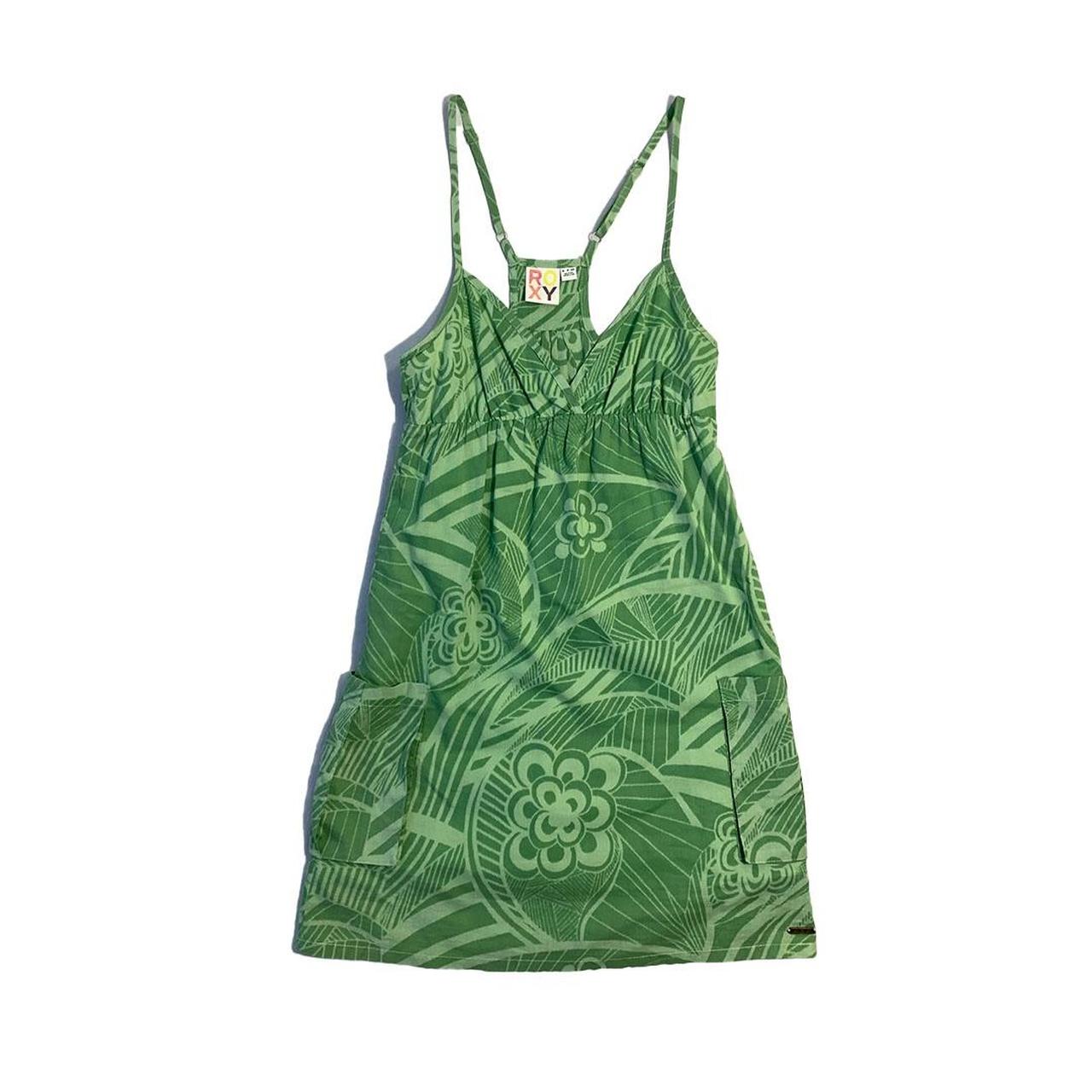 Roxy Green Floral Sundress with POCKETS Size:... - Depop
