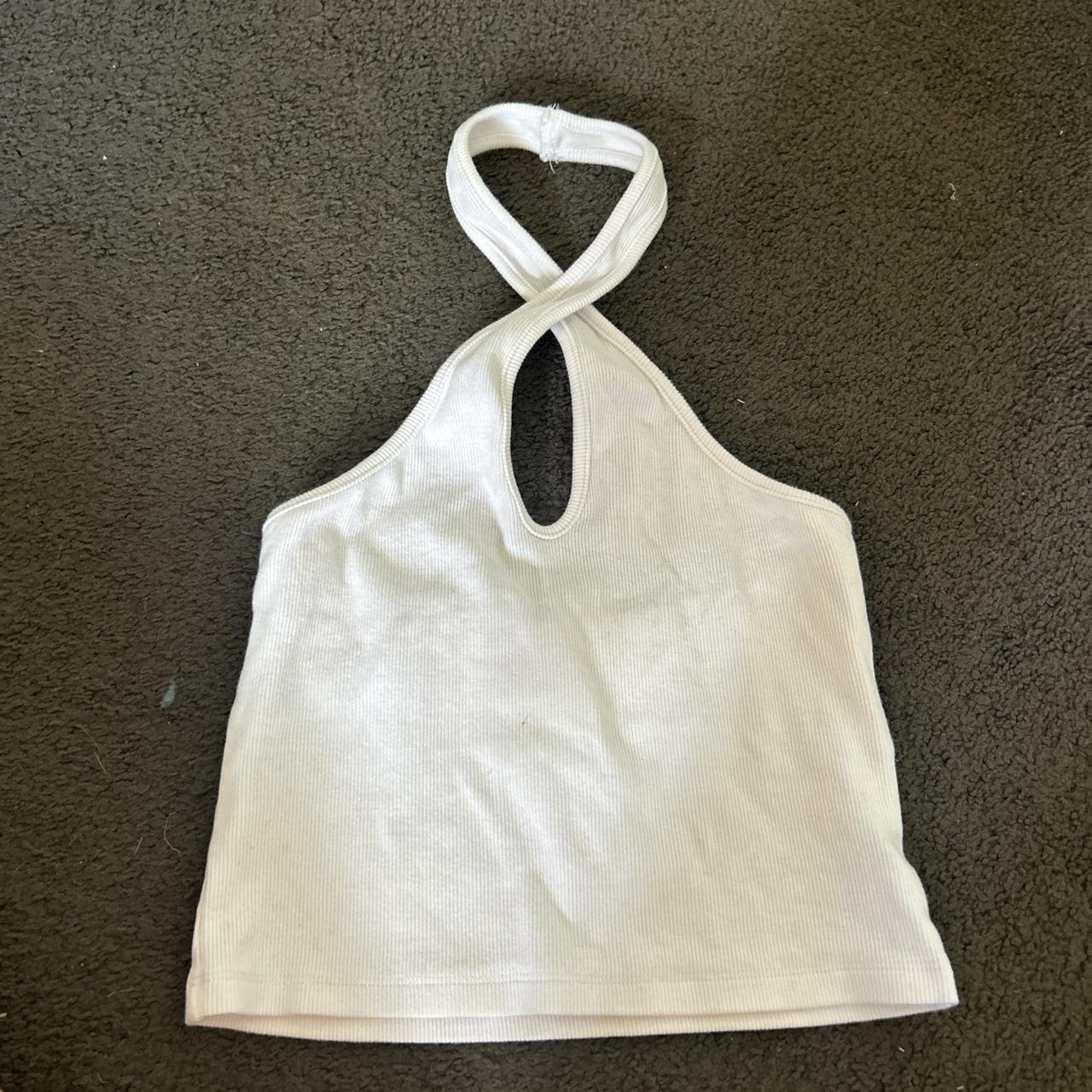 White cross over halter neck top size 10 - Depop