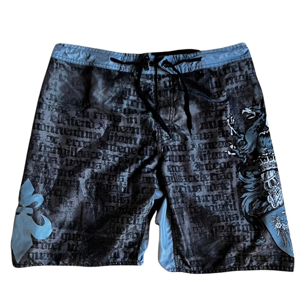 vintage y2k Black and Blue grunge swim trunks size:... - Depop