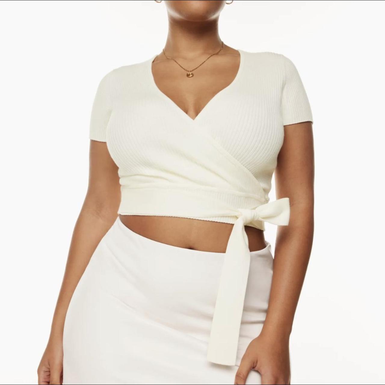 Aritzia Women's White and Cream Crop-top | Depop