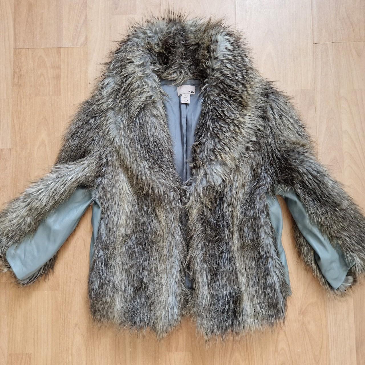 Cropped H&M faux fur jacket with genuine leather... - Depop