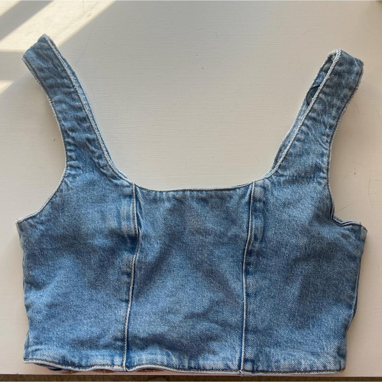 Zara denim crop top. So cute and only worn once!... - Depop