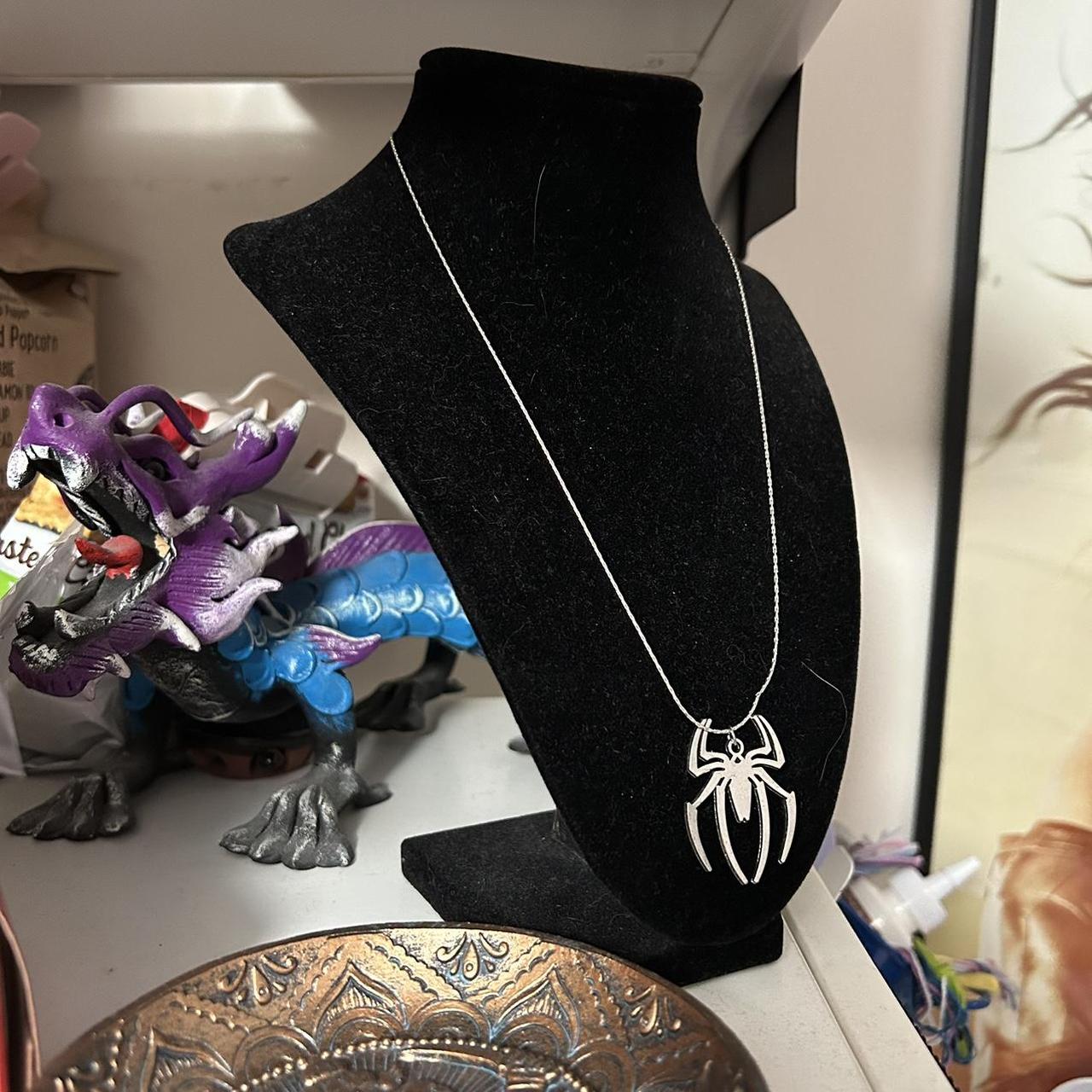 silver spider man chain necklace hand made NO... - Depop